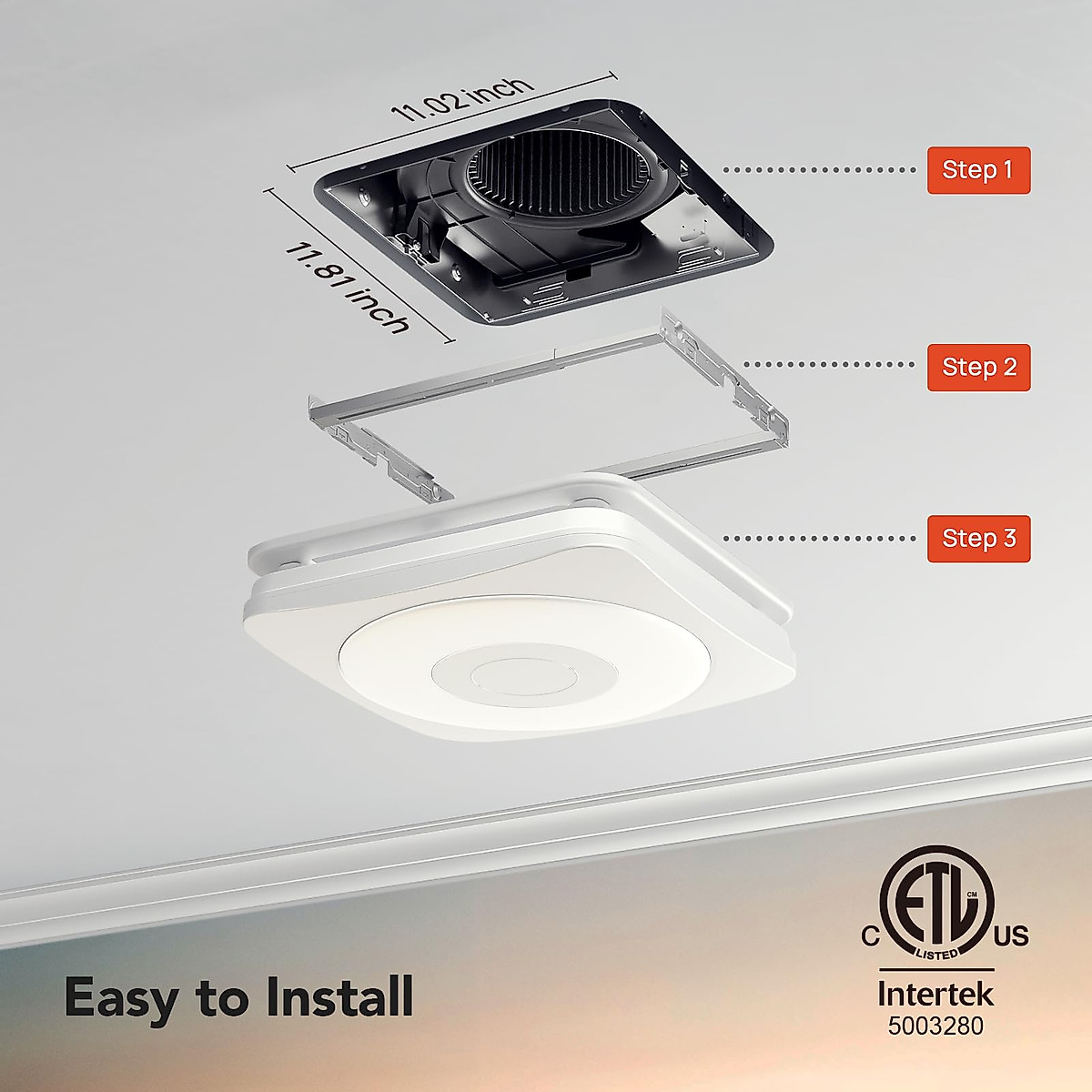 OREiN OL003 Bathroom Exhaust Fan with Light, 40W Bathroom Fan with Humidity Sensor, 160 CFM 1.0 Sones Bathroom Vent Fan with Light for Home, 1500lm LED Light 3000K/4000K/5000K Selectable & Nightlight