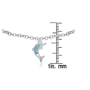 Sterling Silver Natural Larimar Nautical Turtle, Dolphin, Crab Charm 7+1" Bracelet