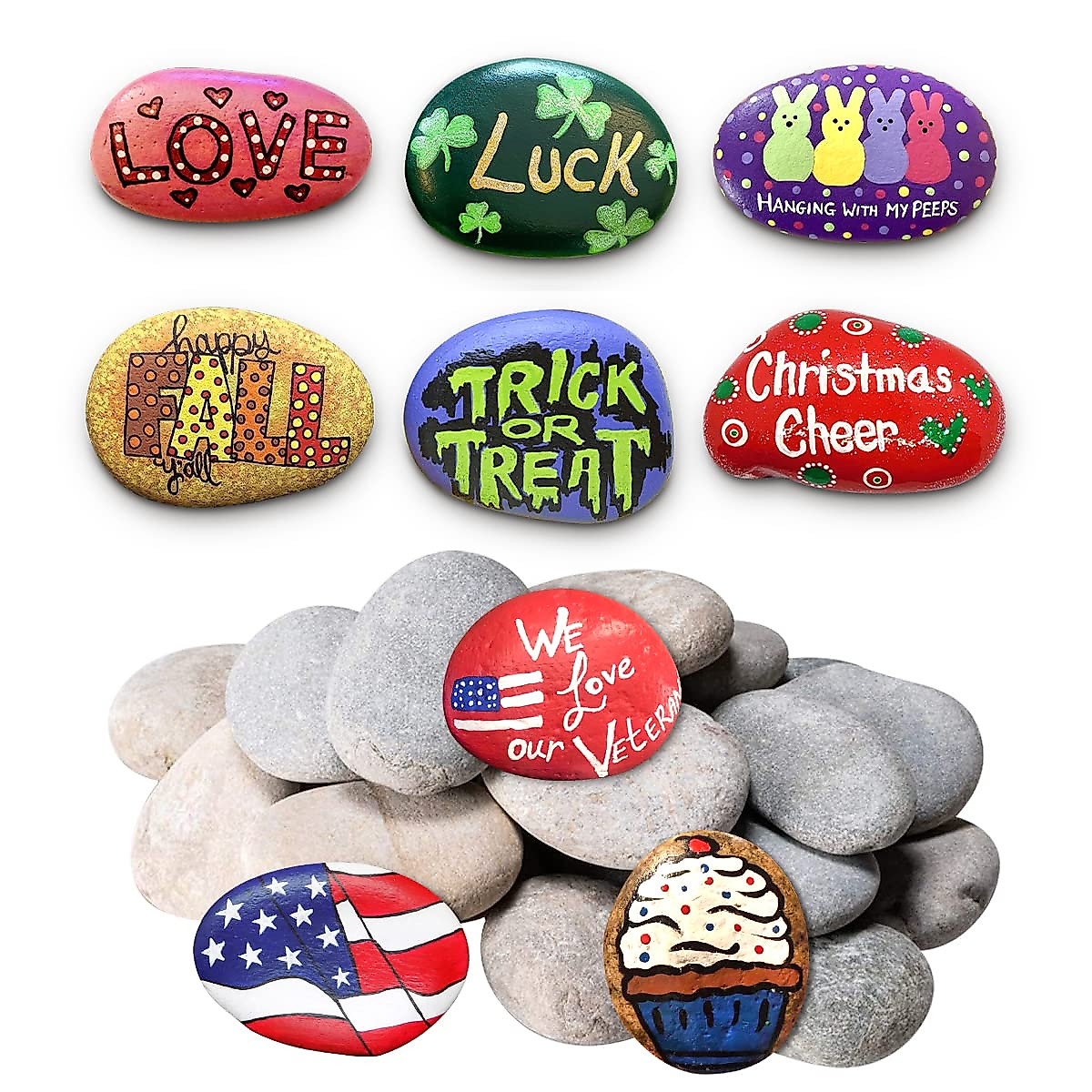 YEAHOME 20PCS Rocks for Painting, 2-3in Natural River Rocks Smooth Unpolished Kindness Stones Kit, Flat Rock for Painting Art & DIY Crafting, School Events, 4th of July Decor, Gift for Kids & Adults