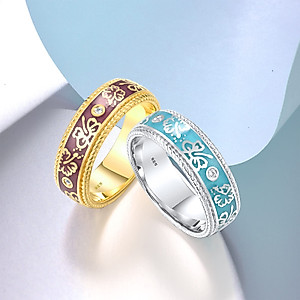 Santuzza 925 Sterling Silver Enamel Brown Flower Pattern Ring Cubic Zirconia 14K Gold Plated Dangle Wide Ring for Women (7)