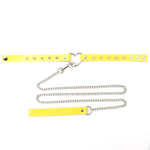 JNKET Rivets Choker Punk Hauling Chain PU Leather Collar Peach Heart Gothic Necklace NightClub Goth Leash Belts (Yellow)