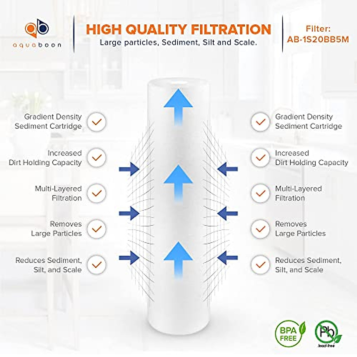 Aquaboon 5 Micron 20" x 4.5" Sediment Water Filter Replacement Cartridge | Whole House Sediment Filtration | Compatible with AP810-2, FPMB-BB5-20, P5-20BB, FP25B, 155358-43, 1 Pack
