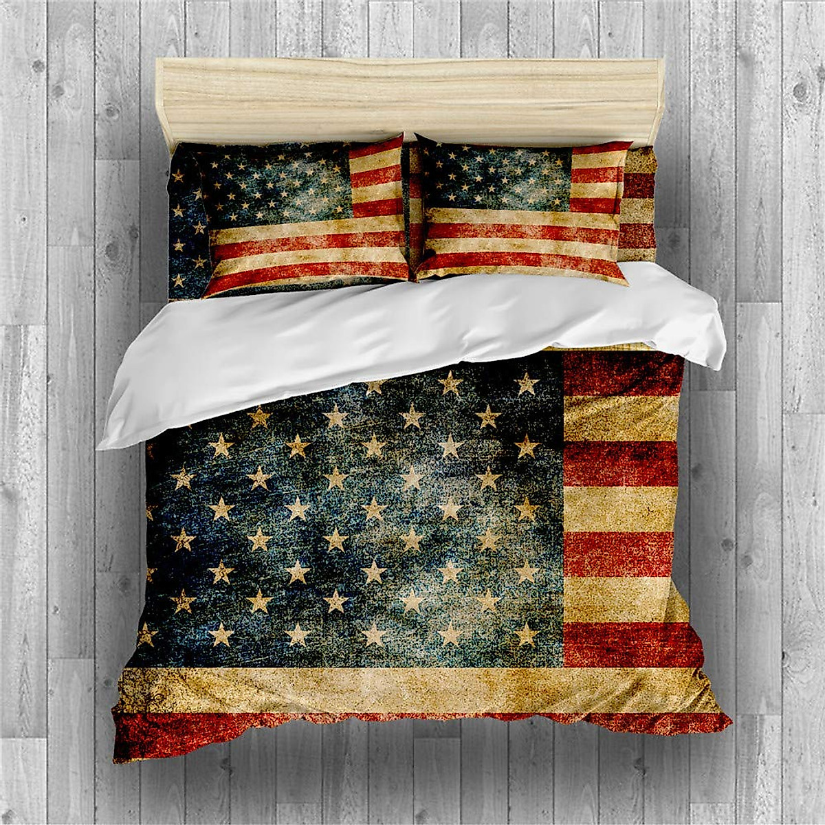 REALIN Vintage Stars and Stripes Duvet Cover Set Rustic American Flag Patriotic Bedding Red White Blue Bed Sets 3/4PCS Quilt Covers/Sheets/Pillow Shams,Twin/Full/Queen/King (I,King-229x259cm-3PCS)
