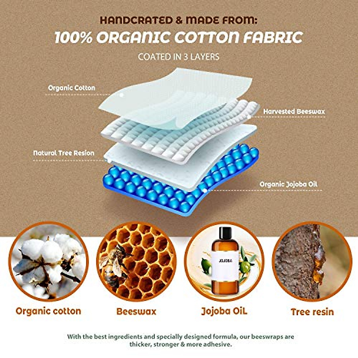 Akeeko Reusable Food Wraps w/Beeswax Assorted 9 Packs - Eco-Friendly Reusable Wraps, Biodegradable, Zero Waste, Organic, Sustainable, Plastic-Free Food Storage, 5S, 3M, 1L w/Abstract Curves Pattern