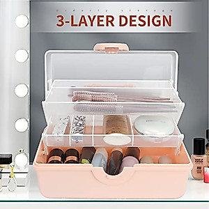 Unaone Cosmetic Storage Box, Large Capacity Makeup Organizer with Transparent Visual Cover, 3 Layer Cosmetic Storage Organizer for Cosmetic, Lipsticks, Eyeshadow, Face Mask
