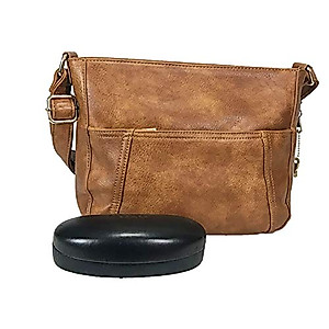 Zzfab Laser Cut Locking Small Concealed Carry Purse CCW Crossbody Bag with Credit Card Slots Brown