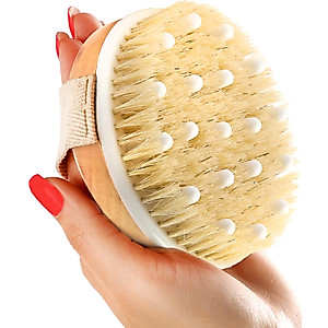 Dry Brushing Body Brush (Reduce Cellulite) Dry Brush for Cellulite and Lymphatic Drainage, Exfoliating Brush with Soft Massage Nodules, Shower Brush Body Scrubber 100% Natural Bristle Brush