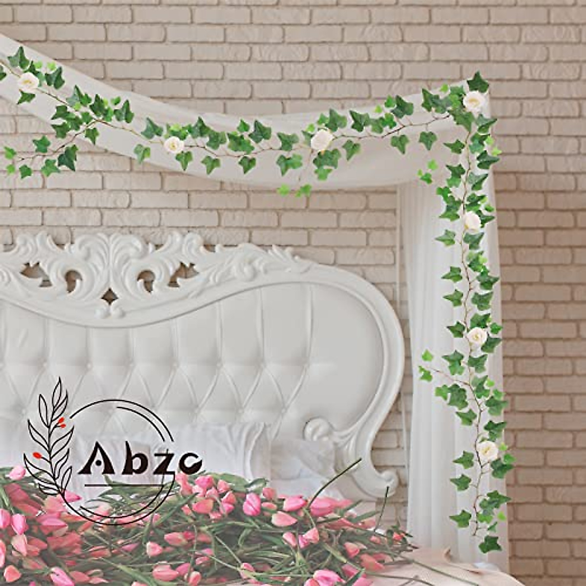 Abzo 57 Pcs Fake Ivy Leaves Artificial Ivy Wreath Green Leaf Plants for Wall Hanging Plants Greenery Background Furniture Bedroom Wedding Decor DIY Jungle Themed Party Decor