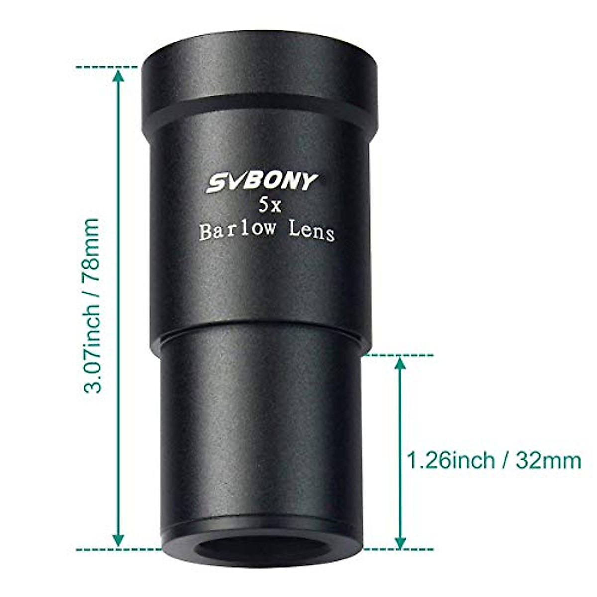SVBONY Telescope Barlow Lenses, 1.25 Inch Telescope Accessory, Fully Metal Multi Coated Broadband Green Film Barlow Lens 5X for Telescope Astronomy Eyepiece
