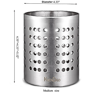 KSENDALO Kitchen Stainless Steel Utensil Holder, 18/10(304) Heavy Thick Utility Sturdy Silverware Drying Holder for Kitchen Home and Office, 7.3 Oz, Diameter 4.33"(M)