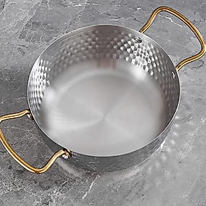 Vaguelly Small Stainless Double Handle Pot Big Pot Ramen Pot Korean Copper Pot Korea Ramen Pot Pan with Lid Korean Ramen Noodle Pot Korean Pot for Ramen Instant Noodle Pot Steel Shin Ramen