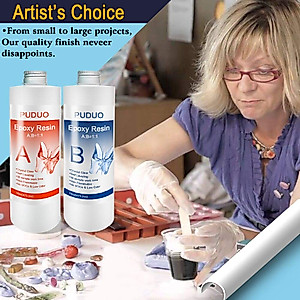 32 OZ Epoxy Resin Clear for Resin Molds, Resin Epoxy Starter Kit, 2 Part Resin for for Jewelry- Including Resin and Hardener (Each 16OZ) with 4 pcs Measuring Cups, 3pcs Sticks, 1 Pair Glove…