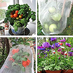 4 Pack Garden Neting Plant Insect Bird Barrier Mesh with Drawstring 3.5Ftx2.3Ft Mesh Plant Covers Freeze Protection Tomato Barrier Bag for Garden Flower Blueberry Vegetables Fruits Bird Eating