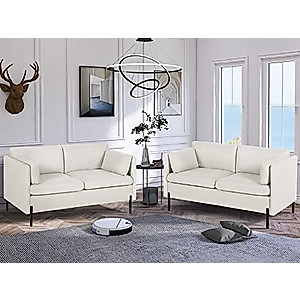 LINLUX 55''W Upholstered Modern Loveseat Sofa Couch for Living Room, Fabric Small Love Seat w/ 2 Pillows and Iron Legs, 2 Seat Small Couches for Small Spaces, Bedroom, Apartment, Office, Light Beige