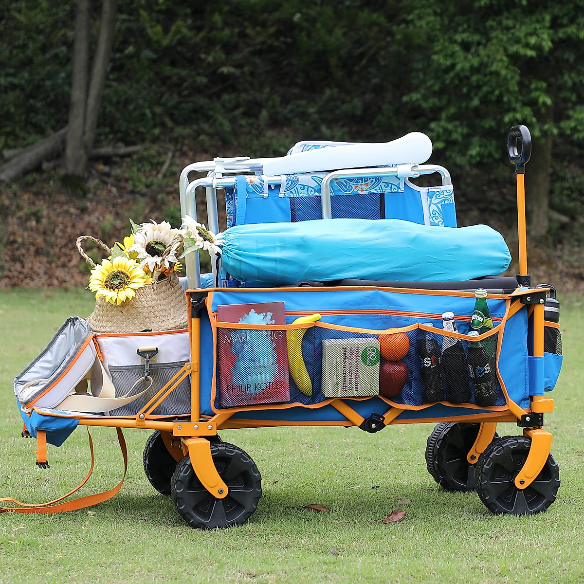 Beach Wagon Cart with Big Wheels, Collapsible Utility Wagon Heavy Duty Folding,Ideal for Outdoor Sand Camping Garden Pet by Old Bahama Bay