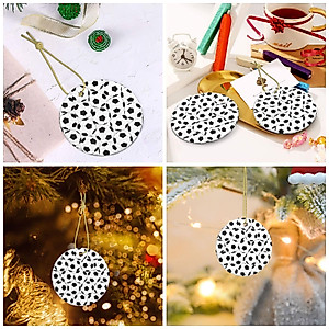 Black and White Soccer Ball Pattern Print Christmas Tree Ceramic Hanging Round Shaped Xmas Tree Pendants Gatherings Party Deco