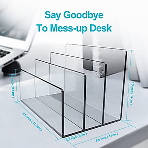 Boloyo Acrylic 3 Sections File Holder,Clear File Organizer Letter Sorter Holder for Desk,Fit for Office File Organizer Wallet & Purse Display Stand (Clear 3 Sections 1PC)
