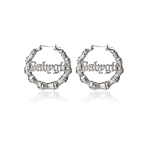 Gold Silver Plated Big Bamboo Hoop Earrings for Women Hip-Pop Style Party Jewelry(B:Silver)