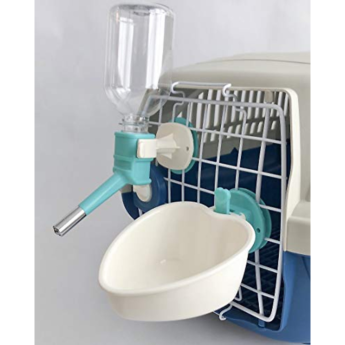 Choco Nose Patented No-Drip Water Bottle/Feeder and Detachable Food Dish Set for Puppies/Toy Breed Dogs/Rabbits/Cats/Chinchillas and Other Small Pets and Animals 300ML. Nozzle 13mm, Aqua(C528 C607)