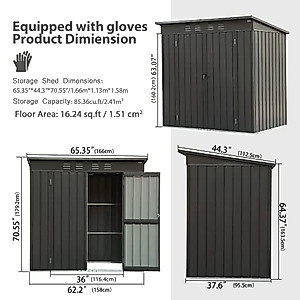 Domi Backyard Storage Shed 5.45' x 3.69' with Sloping Roof Galvanized Steel Frame Outdoor Garden Shed Metal Utility Tool Storage Room with Latches and Lockable Door for Balcony (Dark Gray)