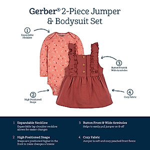 Gerber Baby Girls Toddler 2 Piece Overall Dress Set, Orange Leaves, 3-6 Months