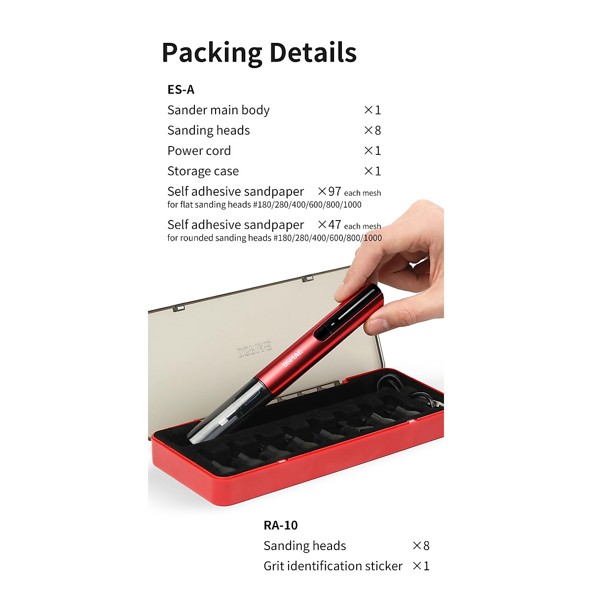 Reciprocating Sander,USB Quick Charging Sanding Pen With 8pcs Sanding Head,Self-Adhesive Sandpaper Pre-cut mesh 134pcs (ESA)