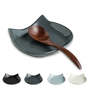 Miamolo Ceramic Spoon Rest for Stove Top, Cat Cooking Spoon Holder for Kitchen Counter, Cute Spoon Rest Utensil Rest for Spatula Spoons Ladles, Dark Gray