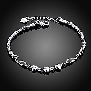 Bluelanss Bracelets for Women,Women's 925 Sterling Silver Charm Love Heart Wings Bracelet Cuff Bangle Jewelry,Gift for Birthdays Valentines Christmas (Silver G),One SIze