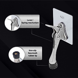 One-touch doorstop adhesive bracket , One-Touch semi-Automatic Metal Door Stopper, With Non-Slip Rubber Tip for Wood, Concrete, Tiled, and Carpeted Floors, Sticker (4inch x 1pack, white)