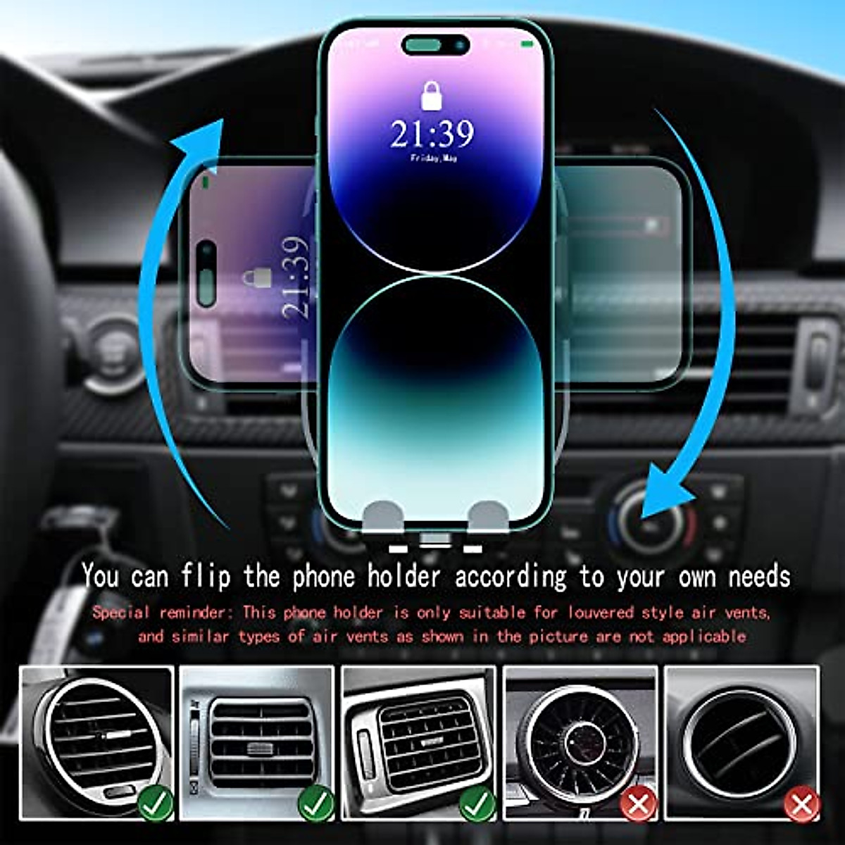 Ronnaquetta 360 Rotation Car Phone Holder, Quick Release, Adjustable, Compatible with 99% Phones, Black