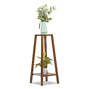 MoNiBloom Bamboo 2-Tier Tall Plant Stand Pot Vase Holder Flower Seasoning Display Shelf Rack Small Space for Patio Garden Balcony Yard Living Room, Brown