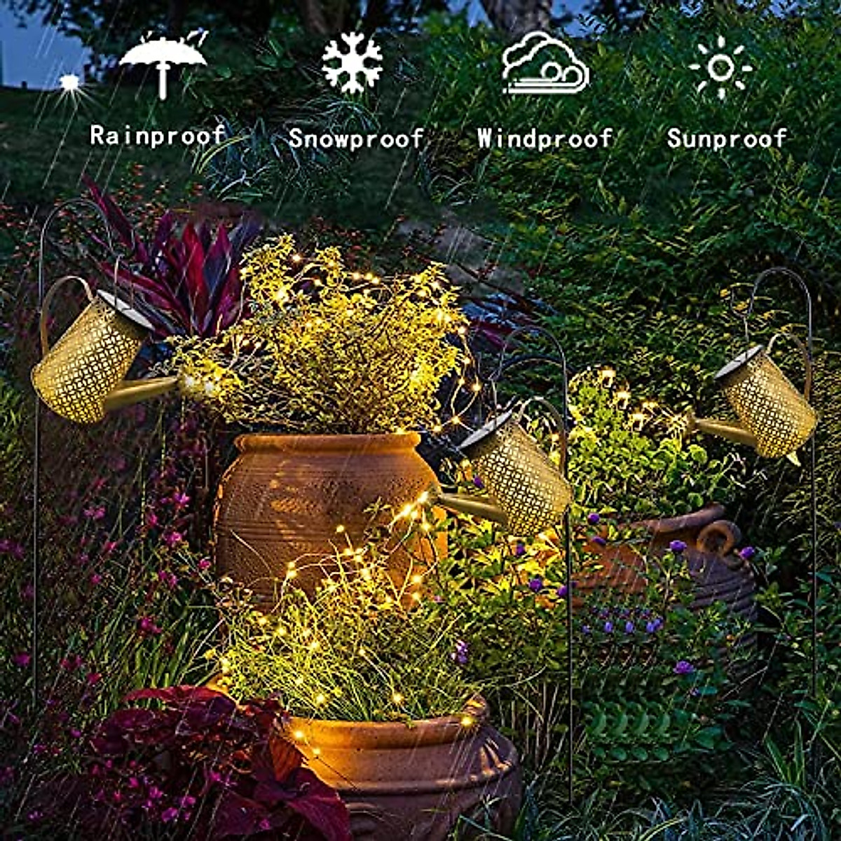 Solar Watering Can with Lights - Solar Lights Outdoor Decorations Large Hanging Solar Garden Lights with Bracket Waterproof Watering Can Landscape Light for Patio Gardening Pathway Gift(Warn White)