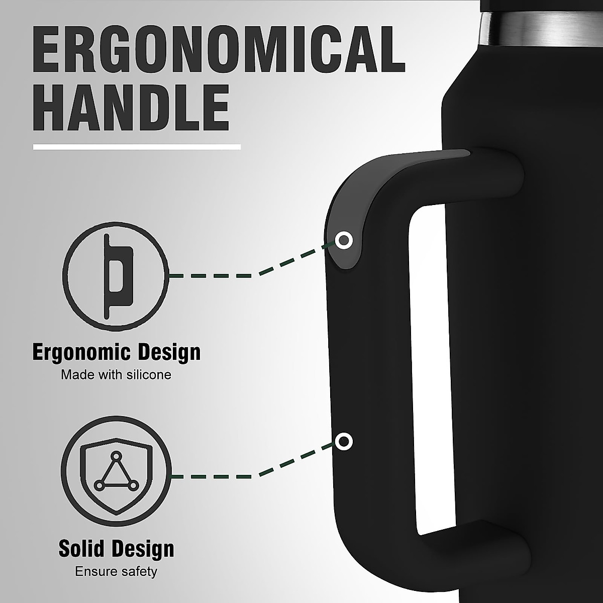 PlanetFlame 64oz Insulated Tumbler with Handle, Stainless Steel Double Wall Vacuumn Water Bottle, Lid and Straw for School, Gym, Hiking & Camping, Black