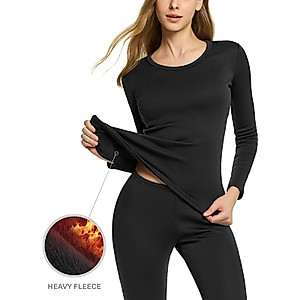 TSLA Women's Thermal Underwear Set, Soft Fleece Lined Long Johns, Winter Warm Base Layer Top & Bottom, Heavyweight Black, Medium