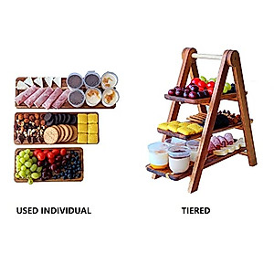 3 Tier Tray Serving Stand Acacia Wood Platter Charcuterie Tiered Set for Entertaining Gethering Food Display Vendor Events Fruit Dessert Appetizer Cheese