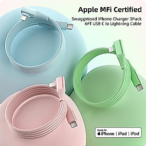 SwaggWood USB C to Lightning Cable [Apple MFi Certified] 3Pack 6FT 20W PD Cord iPhone Charger 90 Degree Fast Charging Compatible with iPhone 14/13/12/11 Pro Max XR XS SE iPad 2 Mini and More