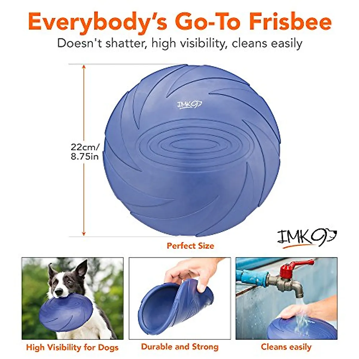 IMK9 Dog Frisbee Toy - Soft Rubber Disc for Large Dogs - Frizbee for Aggressive Play – Heavy Duty Durable Frisby for Pets – Lightweight, Interactive Flying Toy for Training Fetch, Tug of War, Catch