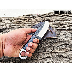 TAC KNIVES 7'' Full Tang Fixed Blade Outdoor Camping Hunting Knife In Sheath Gift For Him | 1095 High Carbon Steel Knife | Bushcraft Survival Knife Gift | Cowboy knives | Pancake leather sheath (BLACK)