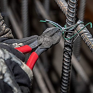 Klein Tools D201-7CSTA Linesman Pliers, Side Cutters with Spring Loaded Action, Ironworker Pliers have Aggressive Knurl and Tempered Handles