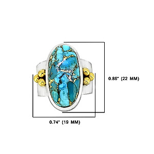 YoTreasure Blue Copper Turquoise Bold Ring .925 Sterling Silver with Brass Accents