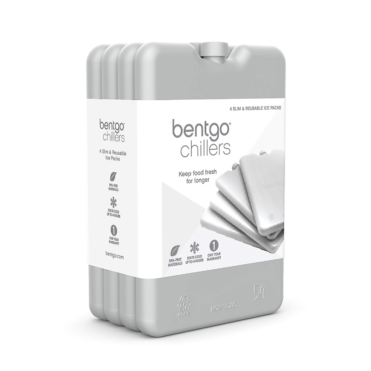 Bentgo Ice Lunch Chillers - Ultra-Thin Ice Packs Perfect for Everyday Use in Lunch Bags, Lunch Boxes and Coolers - 4 Pack (Gray)