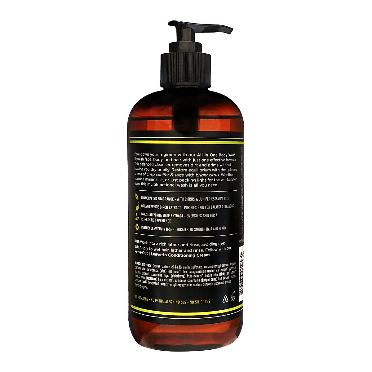 Barrel and Oak - All-In-One Body Wash, Men's Body Wash, Men's Soap for Hair, Face, & Body, Refreshing & Balanced Cleanser, Essential Oil-Based Scent, Cedar & Patchouli, Vegan (Mountain Sage, 16 oz)