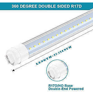 JESLED 360 Degree T8 T10 T12 5ft 36w R17D/HO Base, led Outdoor Tubes for Double Sided Signs 6000K Cool White Clear Cover (4-Pack)