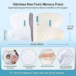 DAFIFO Cervical Pillow Memory Foam Pillows, Contour Pillows for Neck and Shoulder Pain Relief, Ergonomic Orthopedic Sleeping Bed Pillow for Side Sleepers, Back and Stomach Sleepers (Grey)