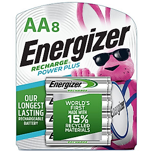 Energizer Rechargeable AA Batteries, Recharge Power Plus Double A Battery Pre-Charged and Rechargeable AA or AAA Battery Charger Set, Includes 8 Pre-Charged AA Batteries Combo Pack
