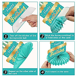 Teal and Gold Birthday Decorations Honeycomb Centerpiece for Women Girls, 8Pcs Breakfast Blue Gold Happy Birthday Table Centerpiece Party Supplies, 16th 21st 30th 40th 50th Birthday Table Topper Decor