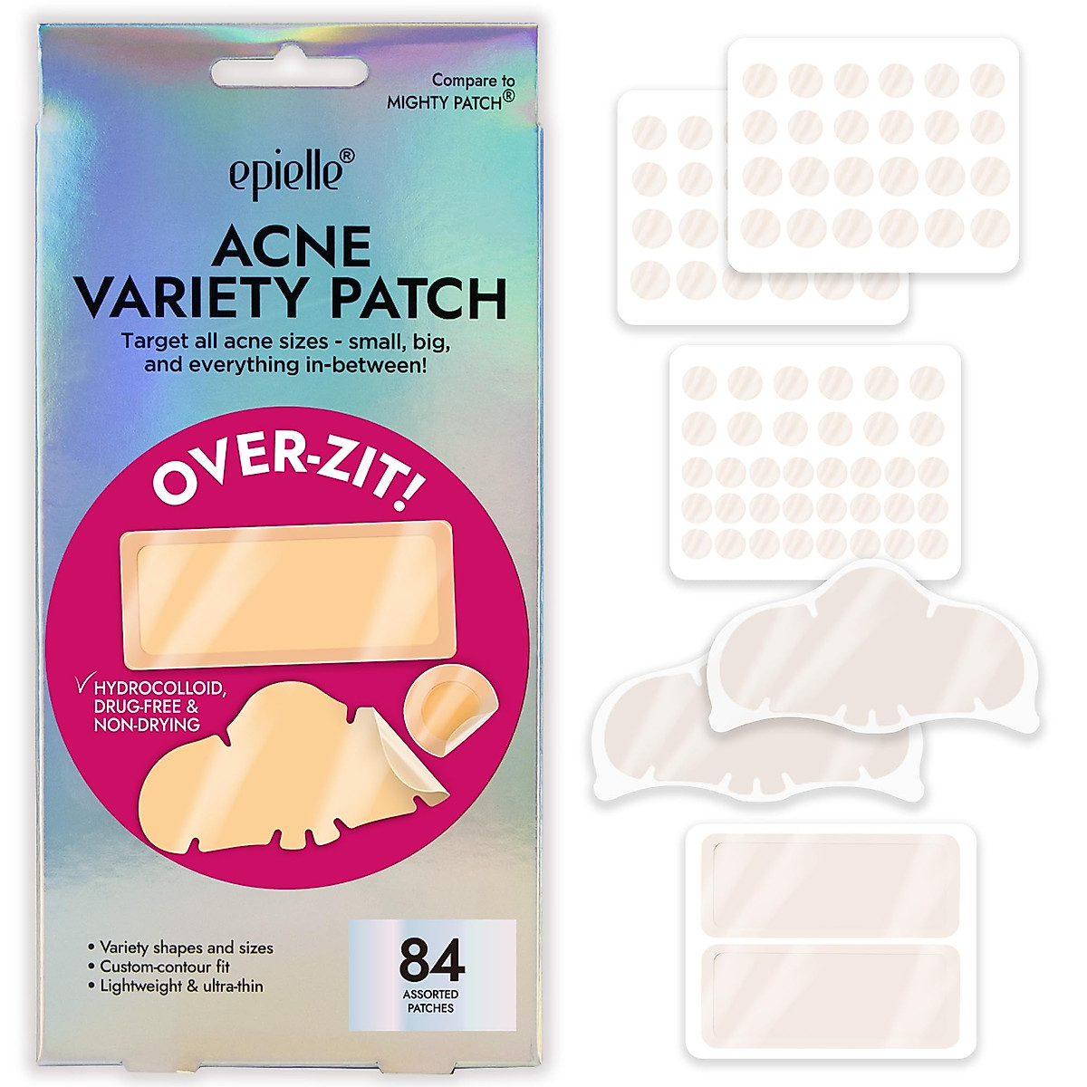 Epielle Over-Zit Acne Variety Patches | 84 Hydrocolloid Acne Pimple Patch for Covering Zits and Blemishes for Full Face (84 Counts), Easter Gift