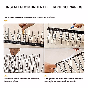 OFFO Black Bird Spikes Pre-Assembled for Pigeons Birds, Durable Bird Deterrent Spikes with Stainless Steel, Bird Repellent Spikes for Fence Roof Mailbox Window Matte Black Cover 10 Feet