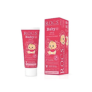R.O.C.S. Baby Toothpaste - Soft Protective Formula for Teeth and Gums - for Babies and Toddlers 0-3 Years Old - Safe to Swallow - Natural, No Fluoride or Sulfate (Apple, Pack of 3)