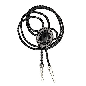 HUABOLA CALYN Bolo tie, Handmade Round Shape Western Cowboy Bola tie black